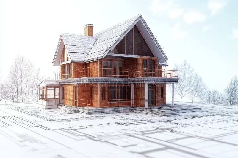 Blueprints of a House Under Construction a Building Project in the ...