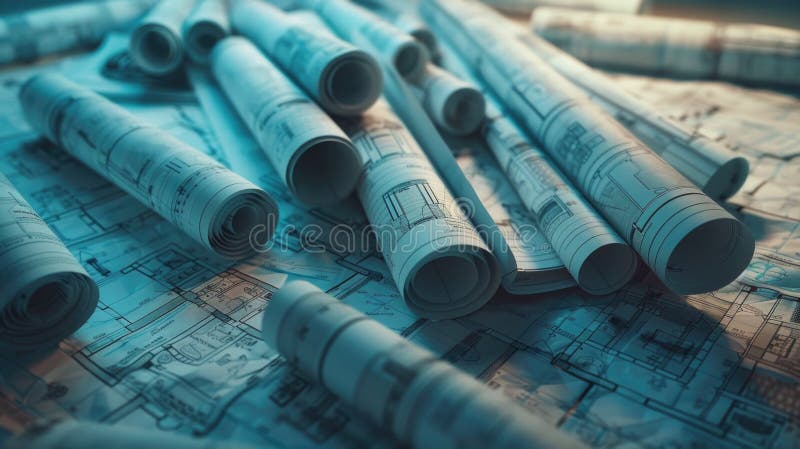 Blueprints Laying on a Table, Perfect for Architectural Projects Stock ...