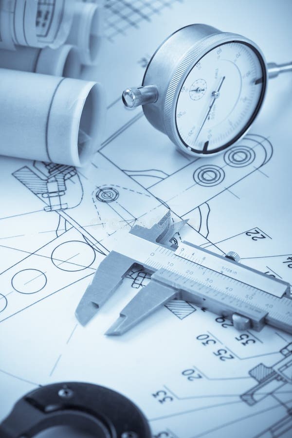 Blueprints with Measuring Instruments Stock Image - Image of steel ...