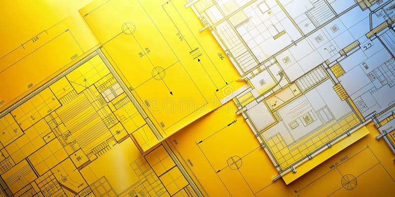Blueprints Rolled Architectural Plans on Vibrant Yellow Background ...