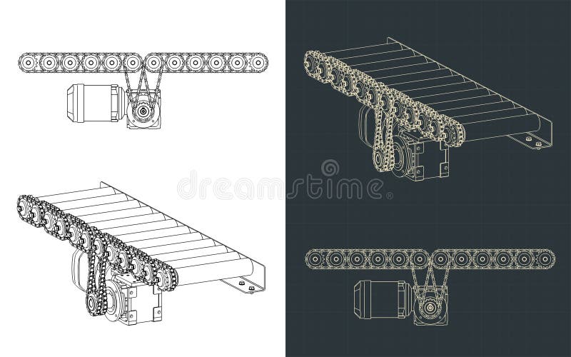 Blueprints of Roller Conveyor with Chain Drive Stock Vector ...