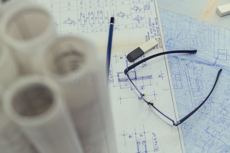 Old Blueprints plans stock image. Image of house, building - 45575401