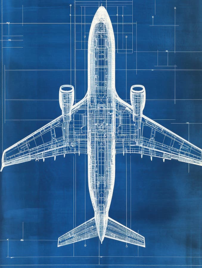 Blueprints Showing Detailed Design of an Airplane with Technical ...