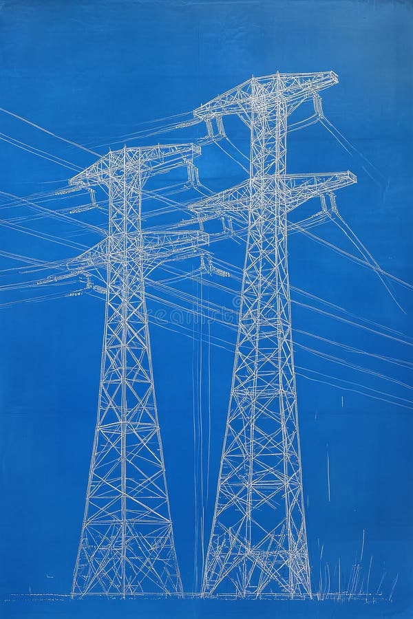 Blueprints Showing the Evolution of High-voltage Transmission Tower ...