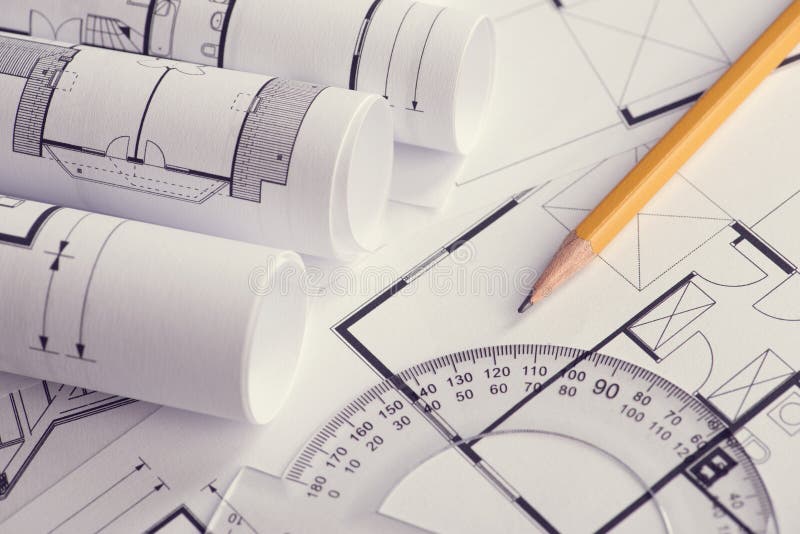 Rolls of Blueprints stock image. Image of paper, diagram - 34694427
