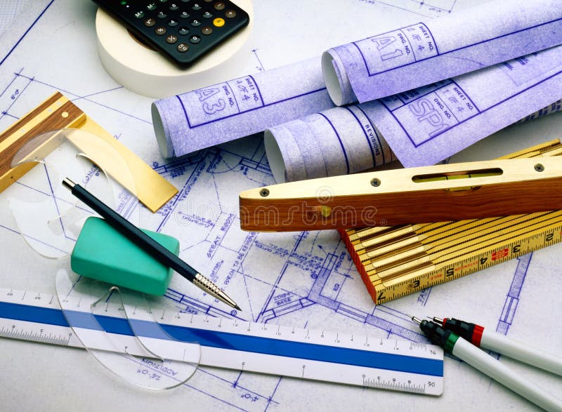 Blueprints with tools stock photo. Image of blueprint - 7291838
