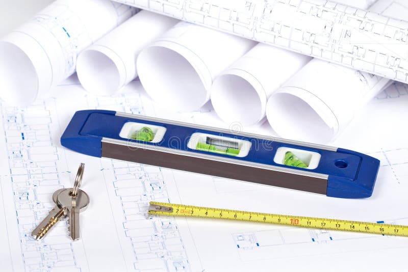 Blueprints and tools stock photo. Image of built, dwelling - 9137848