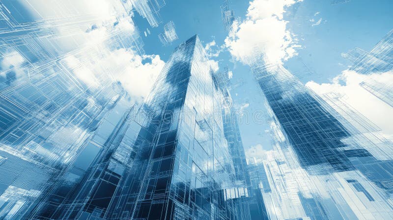 Blueprt Exploded View of Skyscraper in Blueprint Style Stock Image ...