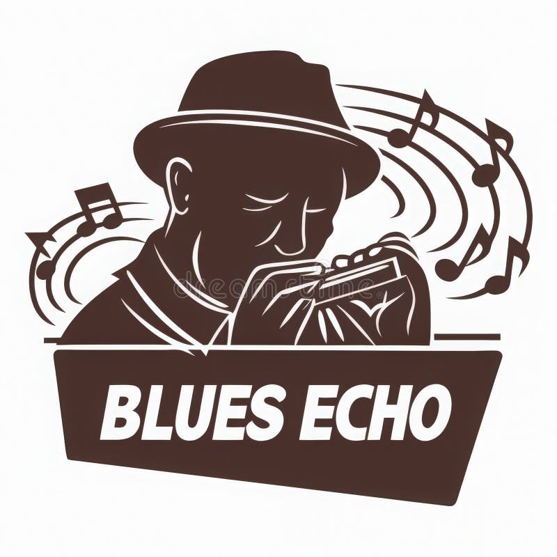 Blues Echo Emblem with Hat-wearing Harmonica Player Stock Illustration ...