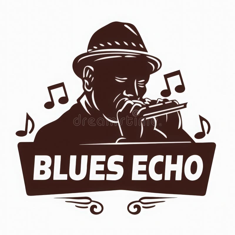 Blues Echo Emblem with Harmonica Player Illustration Stock Illustration ...