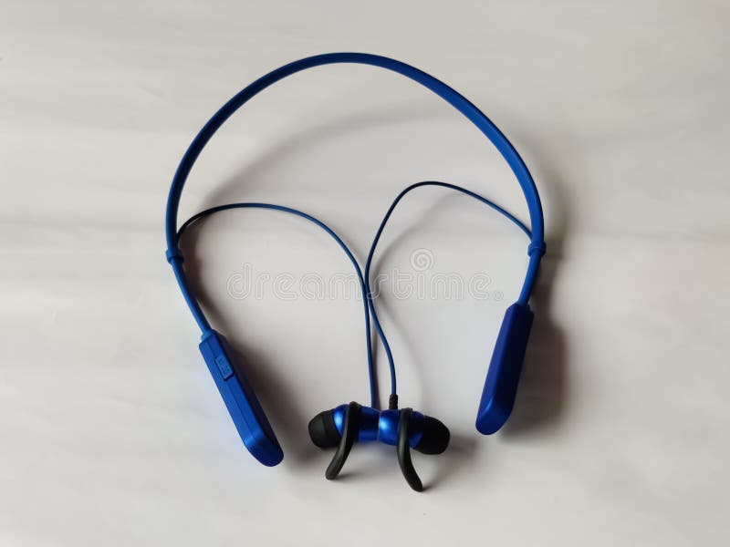 Bluetooth Headset Blue Color Isolated on White Background Closeup View ...