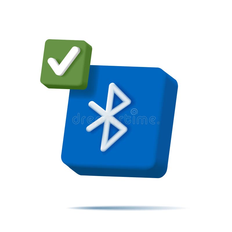 Bluetooth Icon, 3d Sign on Blue Cube with Green Check Mark, Connected ...