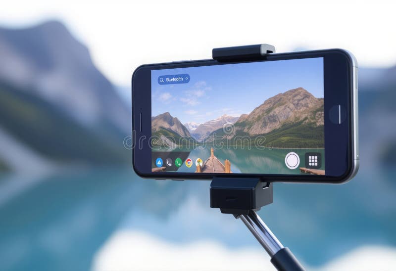 Bluetooth Selfie Stick with a Flat Handle and Remote Shutter Stock ...