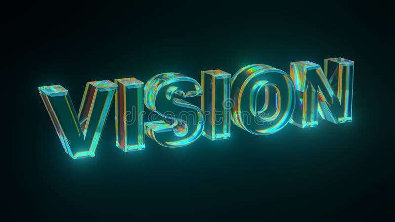 Bluish Green Glowing Shine Vision 3D Text Rendering with Glass ...