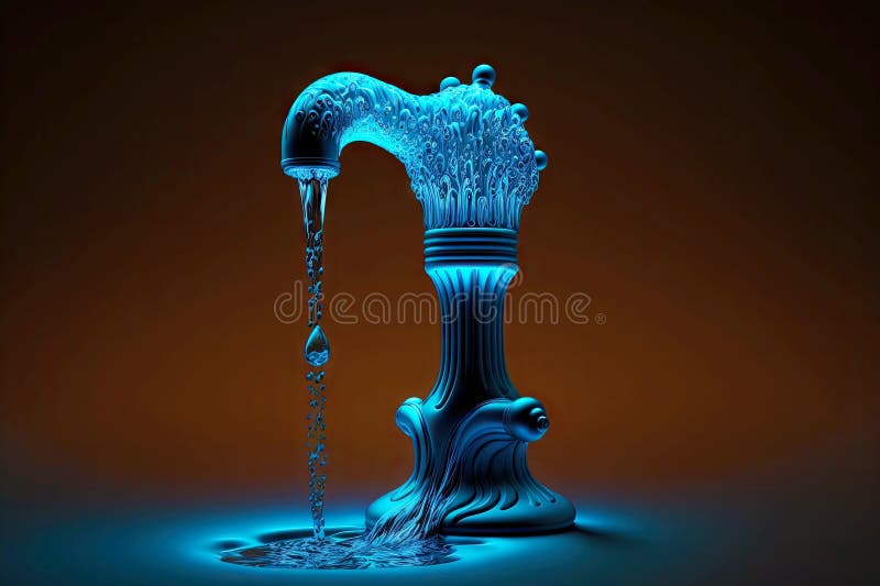 Bluish Water Flows from Glowing Blue Tap Stock Illustration ...