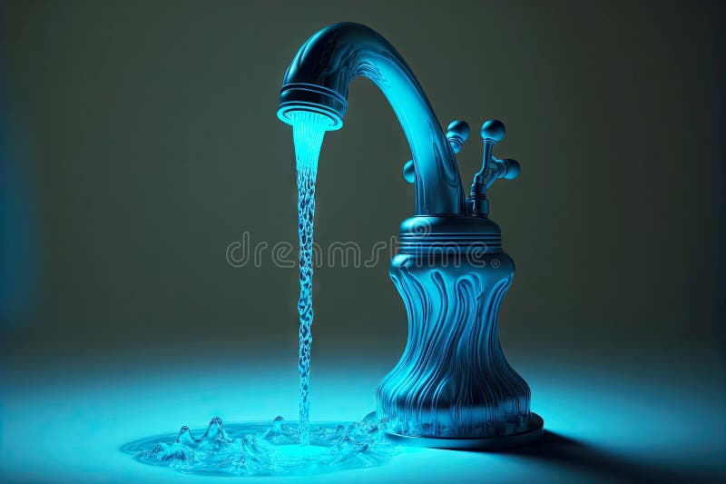 Bluish Water Flows from Glowing Blue Tap Stock Illustration ...