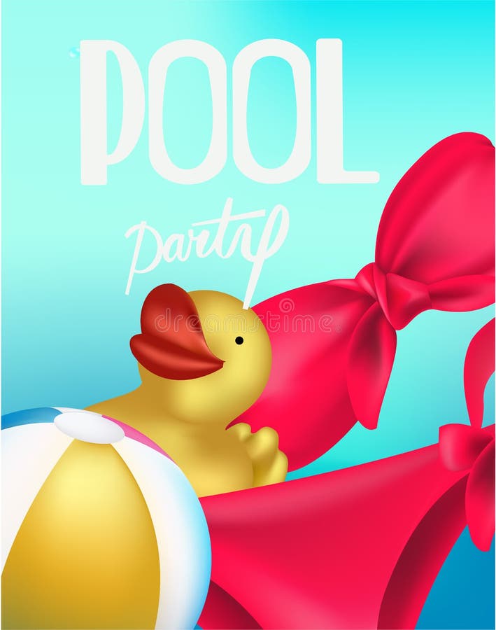 Pool Party Poster with Swimming Pool and Inflatable Toys. Stock Vector ...