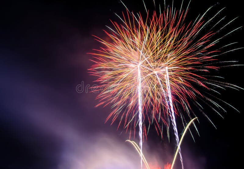 Blur Fireworks Festival in the Night Sky Stock Photo - Image of long ...