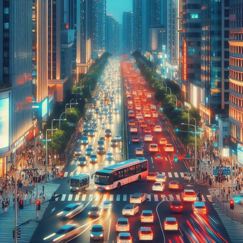 Blur Focus of Busy Intersection with Traffic Signals Stock Photo - Image of blur, tersection ...