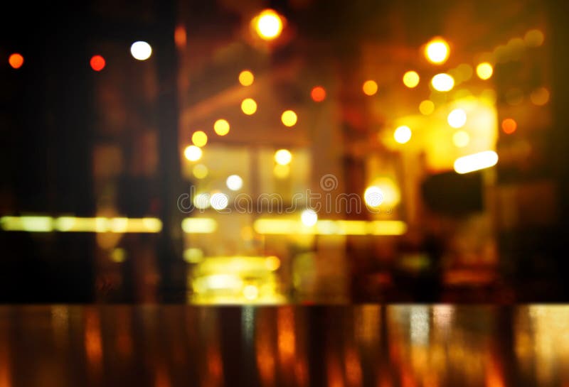 Blur Light of Reflection Table with Blur Light of Pub and Bar in Stock ...
