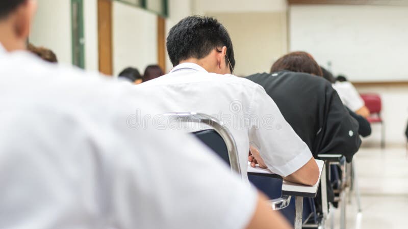 Blur School Background Back View University Students Writing Answer ...