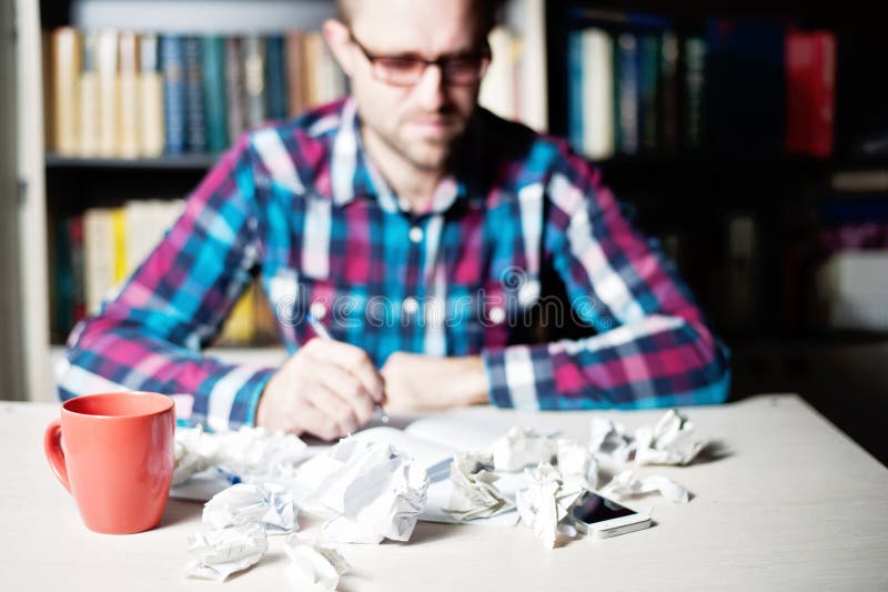 Blured Young Man Working and Thinking in the Library Stock Image ...