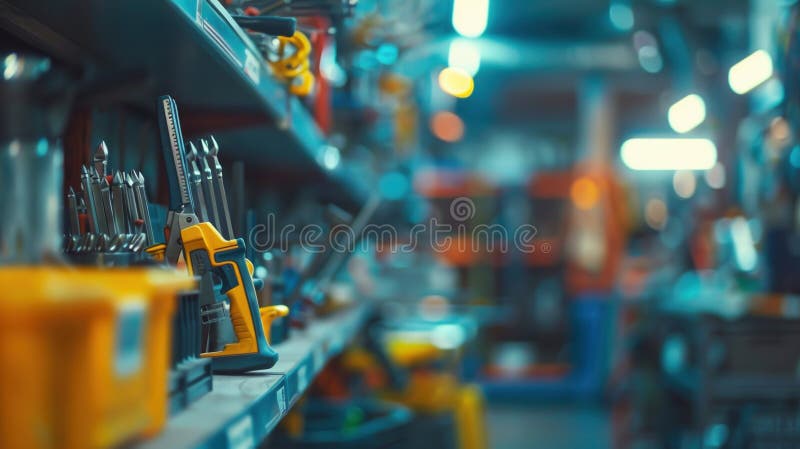 Blurred Abstract Hardware Section Filled with Tools and Fixings Stock ...