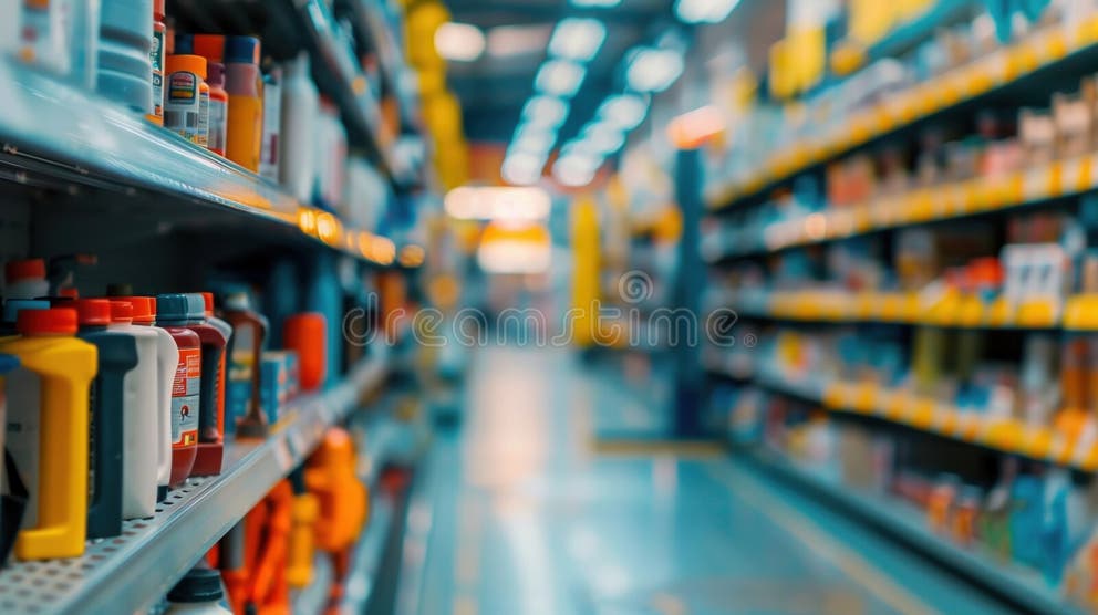 Blurred Abstract Hardware Section Filled with Tools and Fixings Stock ...
