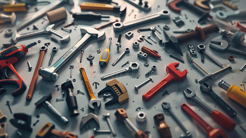 Blurred Abstract Hardware Section Filled with Tools and Fixings Stock ...