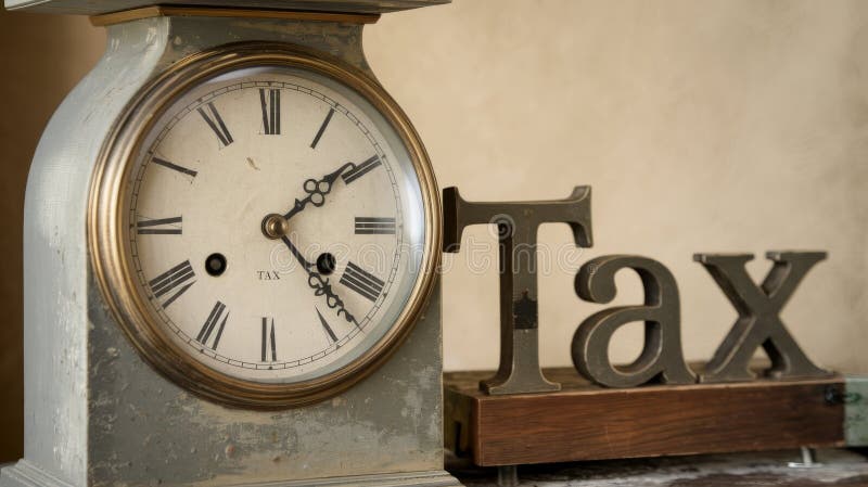 Blurred Antique Clock beside TAX Text, Representing Tax Time Stock ...