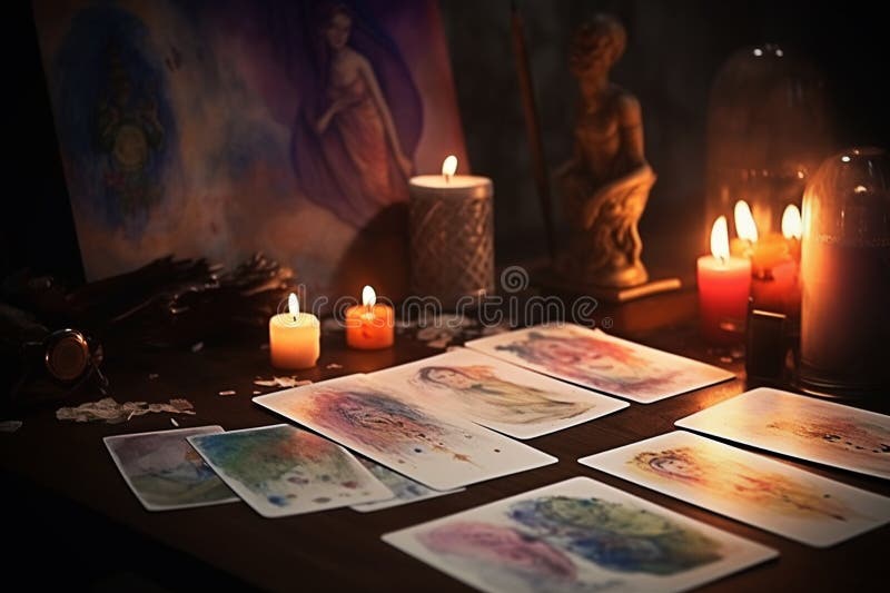 Tarot Cards Layout on Witch Table. Esoteric Concept and Astrology ...