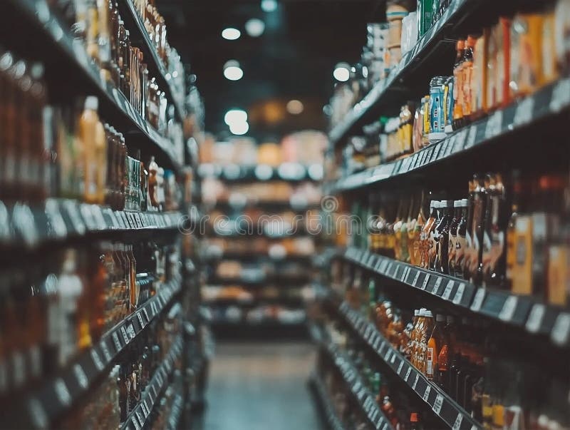 Blurred Background of a Grocery Store Aisle with Shelves Full of ...