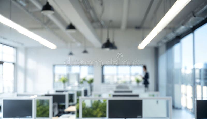 Blurred Background of a Light Modern Office with Panoramic Windows and ...