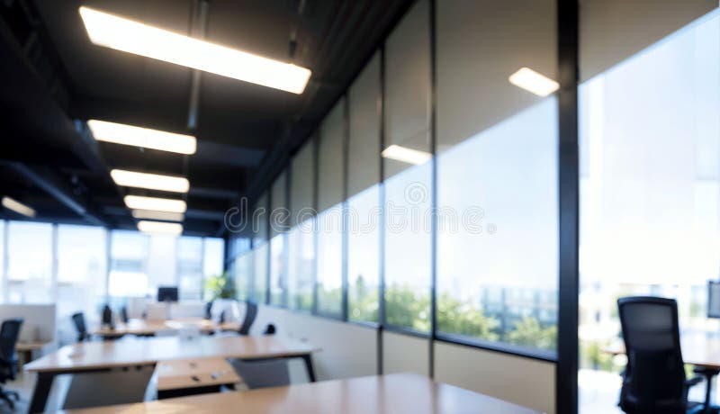 Blurred Background of a Light Modern Office with Panoramic Windows and ...