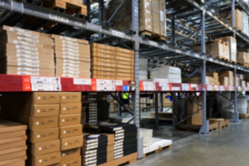 Many Items Inside Cardboard Boxes on Warehouse Storage Shelves Stock ...