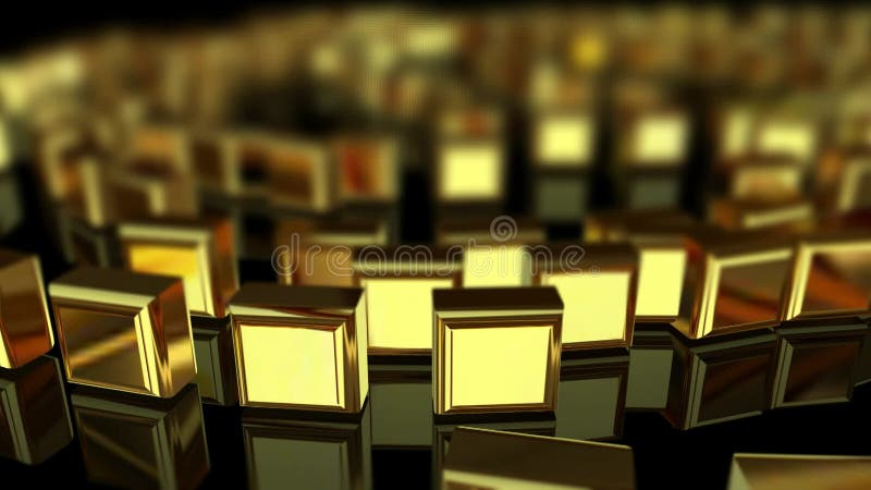 Blurred Background with Moving Golden Squares. 3D Render Stock Video ...