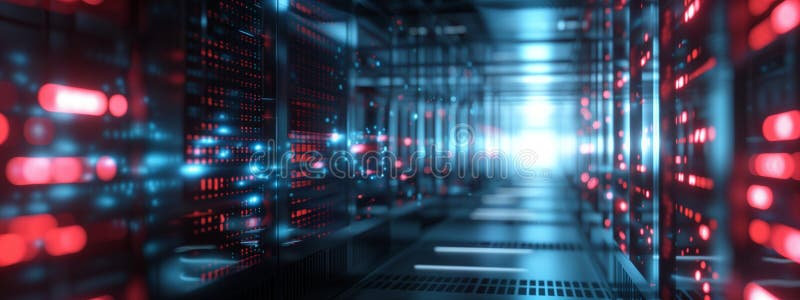 Blurred Background with Server Room in Data Center, Data Storage ...