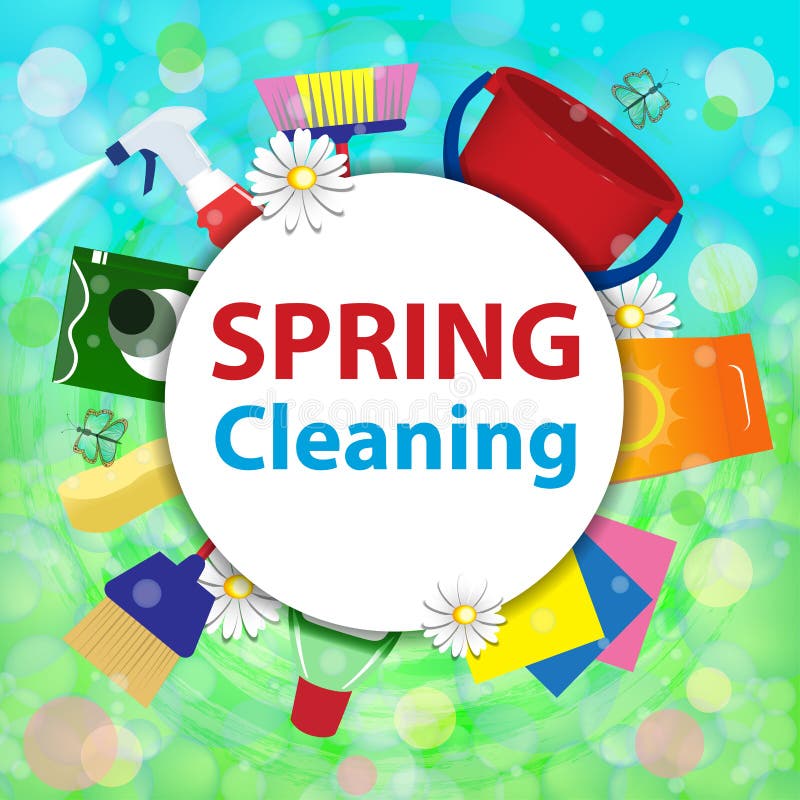 Spring Cleaning Service Concept. Tools for Cleanliness and Disinfection ...