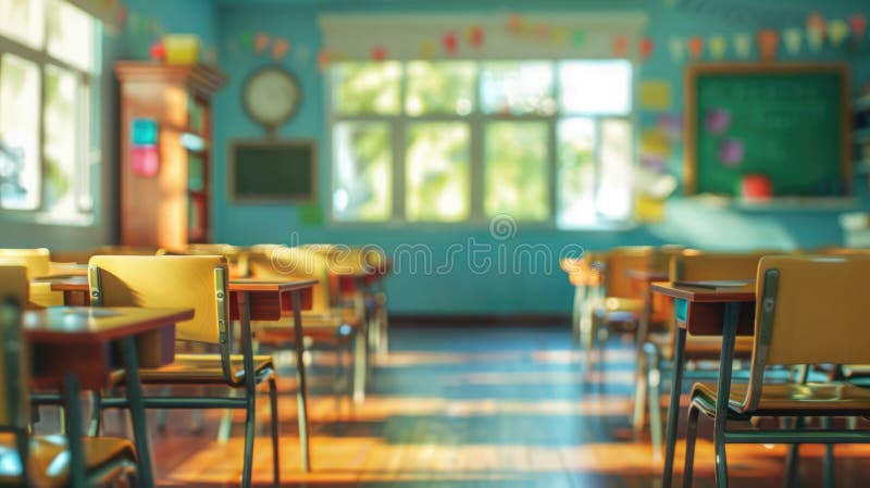 Blurred Background View of an Empty School Classroom without Students ...