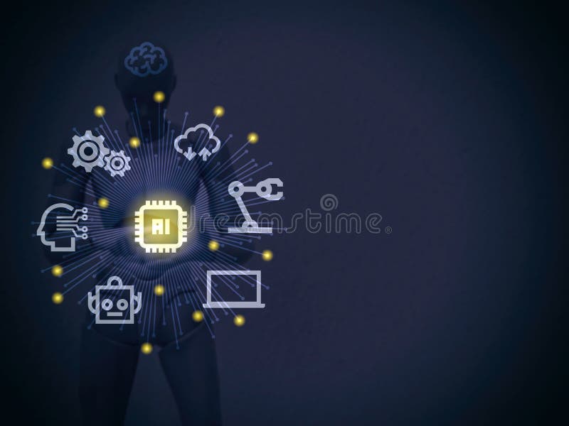 Blurred Blue Robot Cyborg Man with Hand Touching on Motion Hi Tech ...