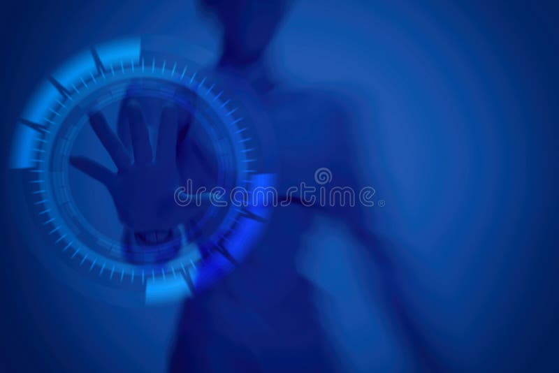 Blurred Blue Robot Cyborg Man with Hand Touching on Motion Hi Tech ...