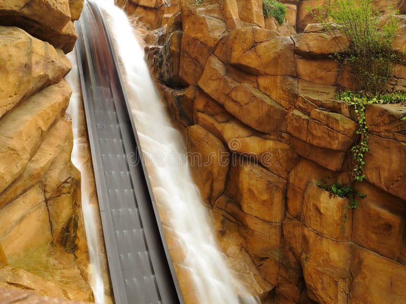 Log Flume Ride Steep Drop in Waterfall Motion Blur Stock Photo - Image ...