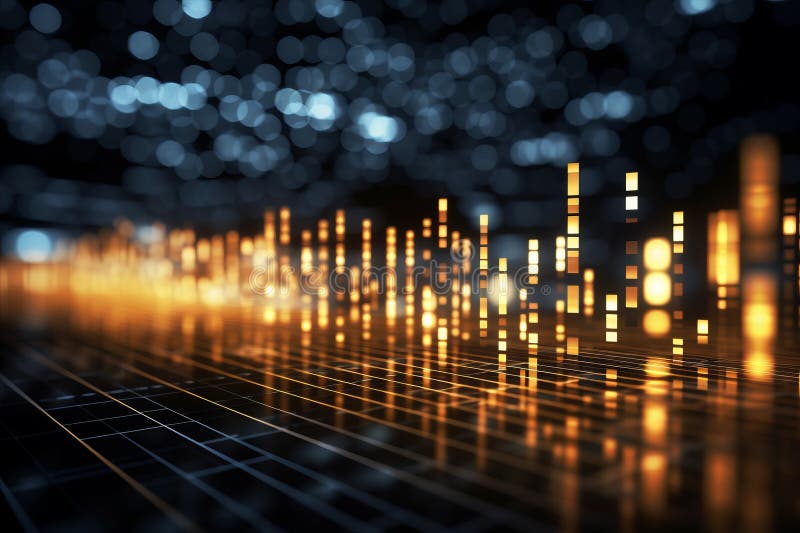 Blurred Bokeh Effect With Binary Code And Computer Circuitry For Futuristic Tech Design Stock