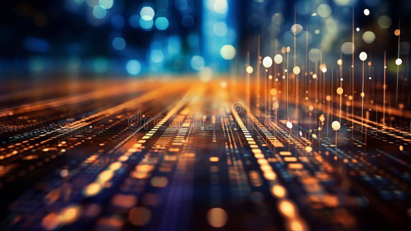 Blurred Bokeh Effect With Binary Code And Computer Circuitry For Futuristic Tech Design And
