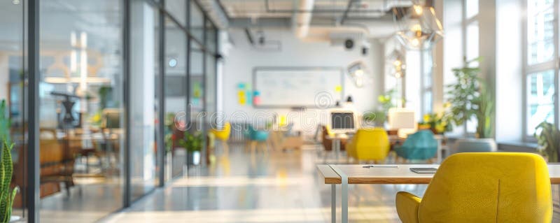 A Blurred Bright Office Background with Collaborative Spaces ...