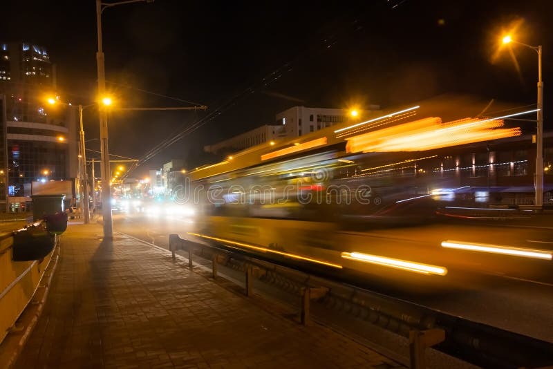 A Blurred Bus Moves Along the Overpas Stock Photo - Image of downtown ...