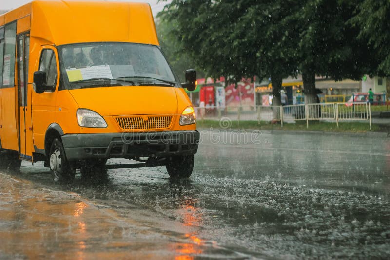 Blurred Bus Running on the Road in Raining Stock Photo - Image of night ...