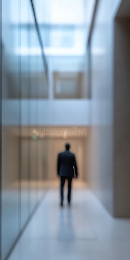 Blurred Businessman Entering a Modern Multilevel Office Design, Executive Manager with Vision ...