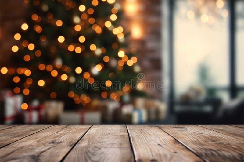 Blurred Christmas Tree Bokeh Backdrop Behind an Empty Tabletop Setting ...