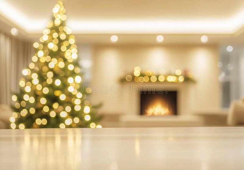 Blurred Christmas Tree & Fireplace Festive High Quality Image Stock ...